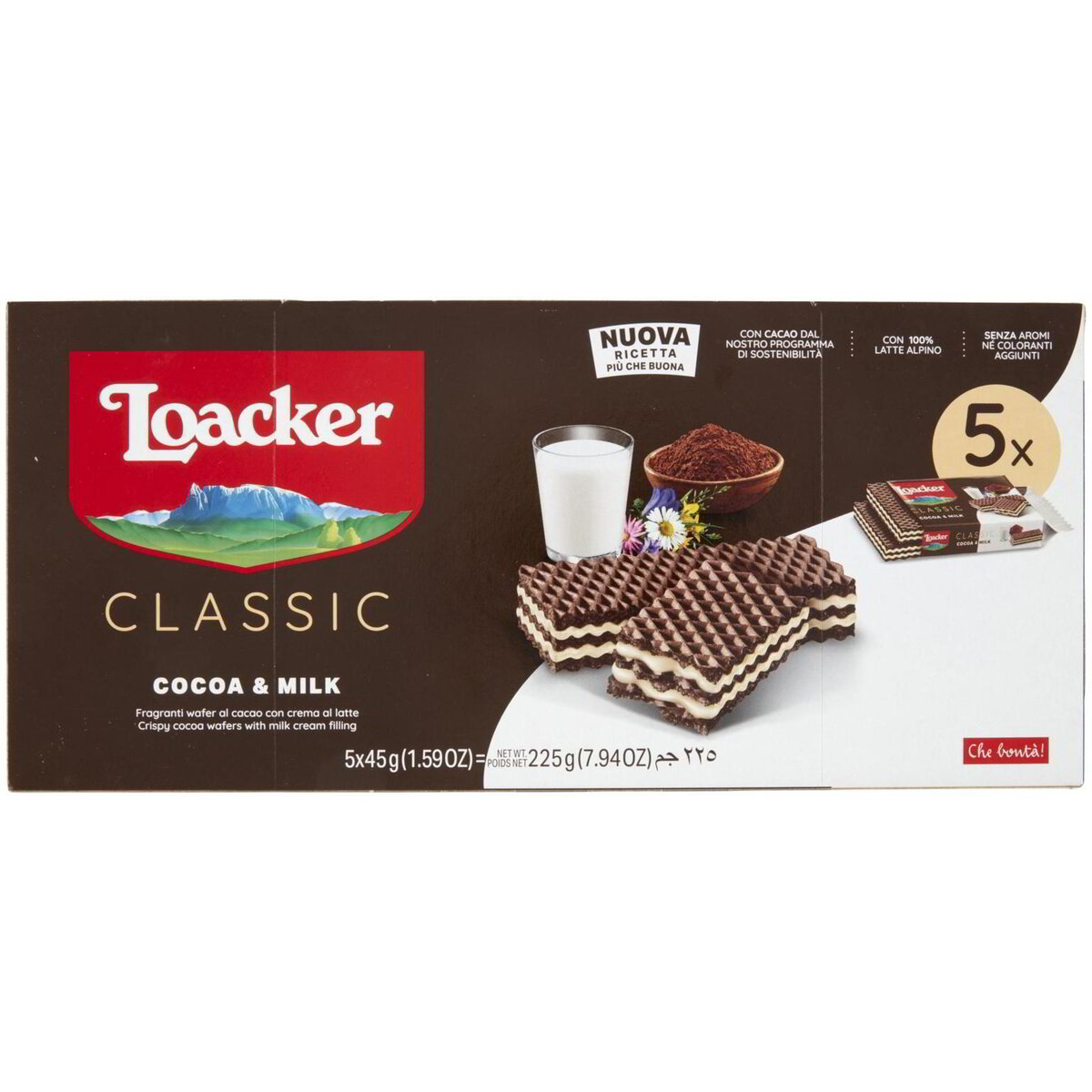 Loacker Classic Cocoa & Milk Wafer al cacao con crema al latte 100% ...