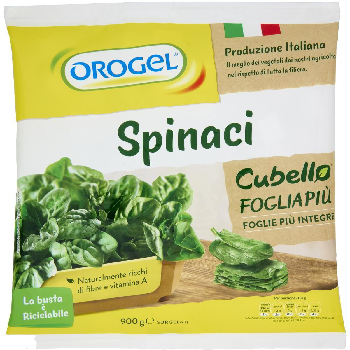 Orogel Cubello Spinaci Foglia Più Surgelati 900 g Orogel | IperDrive