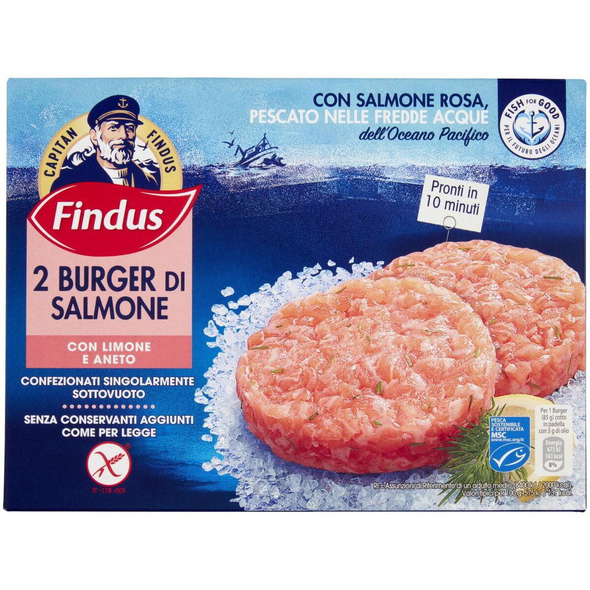 Capitan Findus 2 Burger di Salmone con limone e aneto 170 g Capitan ...