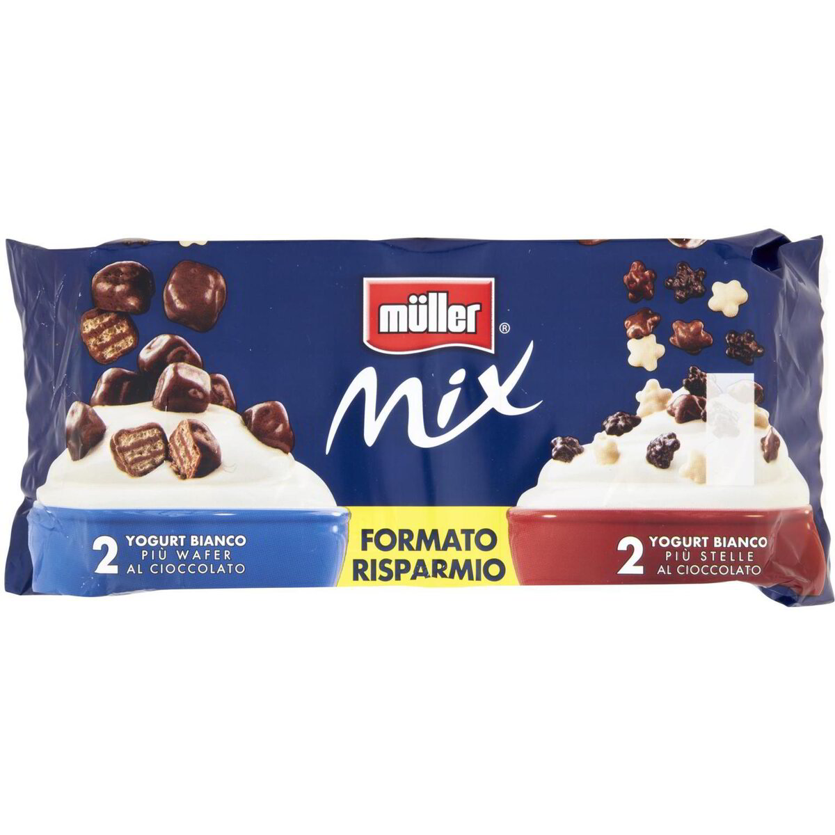 müller Mix 2 Yogurt Bianco Più Wafer al Cioccolato+2 Yogurt Bianco Più ...