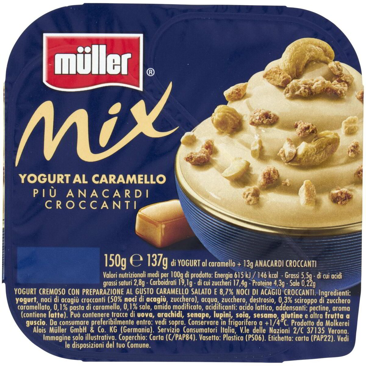 müller Mix Yogurt al Caramello Più Anacardi Croccanti 150 g müller Mix ...
