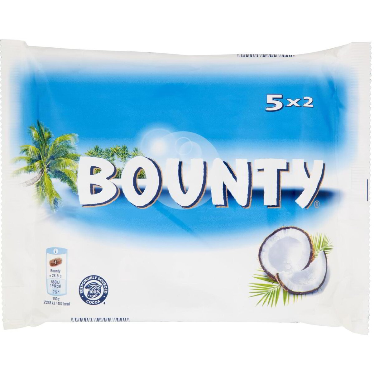 Bounty Snack di Cioccolato al Latte Ripiena al Cocco, Multipack da 5 x ...
