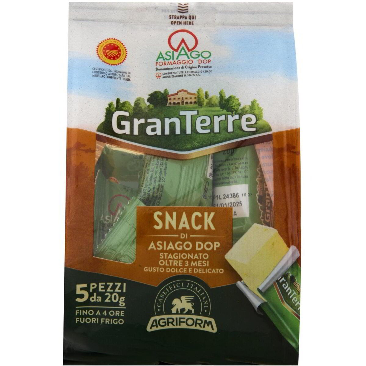 Granterre Snack di Asiago DOP Stagionato Oltre 3 Mesi 5 x 20 g ...