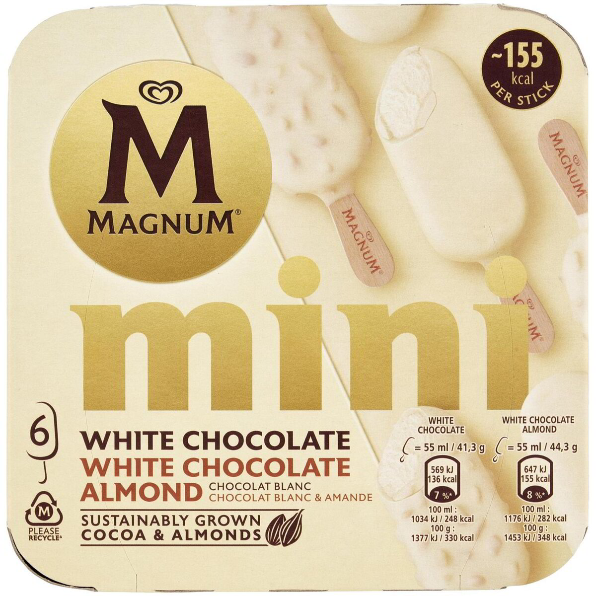 Magnum mini White Chocolate White Chocolate Almond 6 Gelati 256,8 g ...
