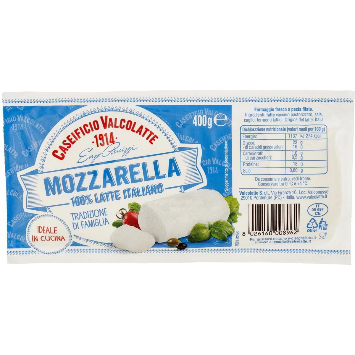 Caseificio Valcolatte Mozzarella 400 g Caseificio Valcolatte | IperDrive