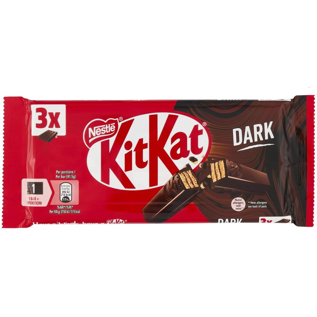 KITKAT Dark Wafer ricoperto di Cioccolato Fondente 3 Snack da 41,5g ...