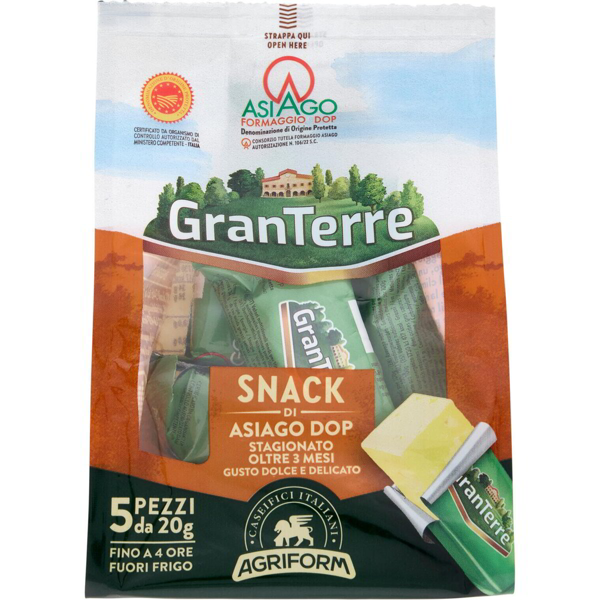 Granterre Snack di Asiago DOP Stagionato Oltre 3 Mesi 5 x 20 g ...